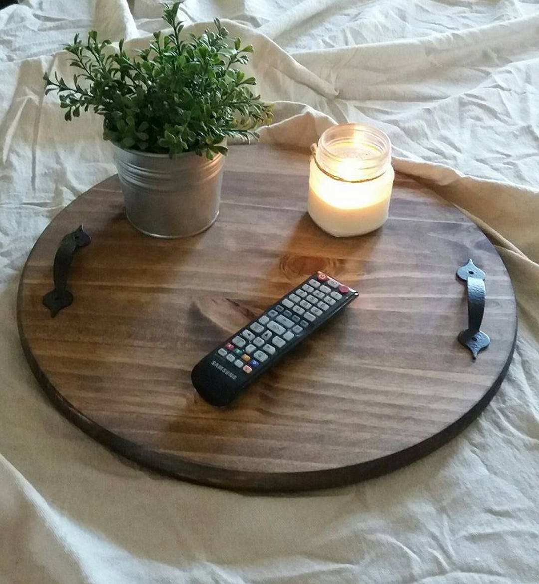 Round Serving Tray, Wood Serving Tray, Rustic Serving Tray, Gift Idea ...