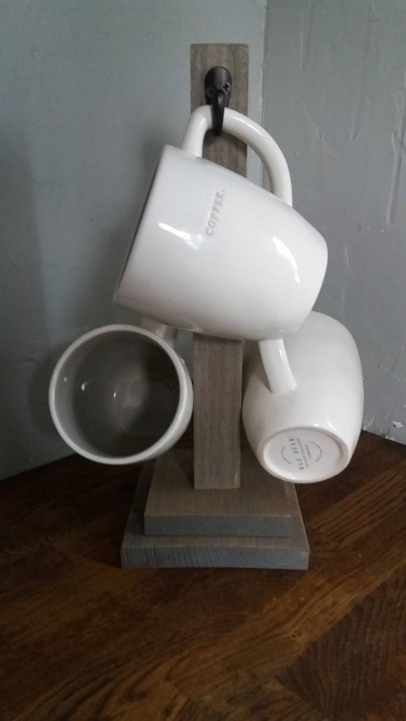 Mug tree gray mug tree mug rack shabby chic mug tree | Etsy