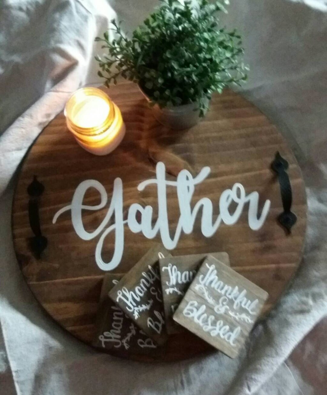 Gather Serving Tray and Thankful Coaster Set, Housewarming Gift - Etsy