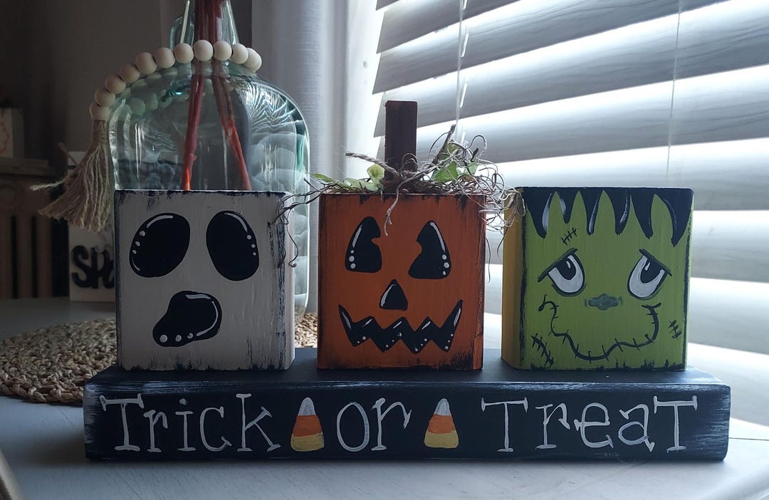 Halloween Block Shelf Sitters, Halloween Decor, Halloween Blocks - Etsy