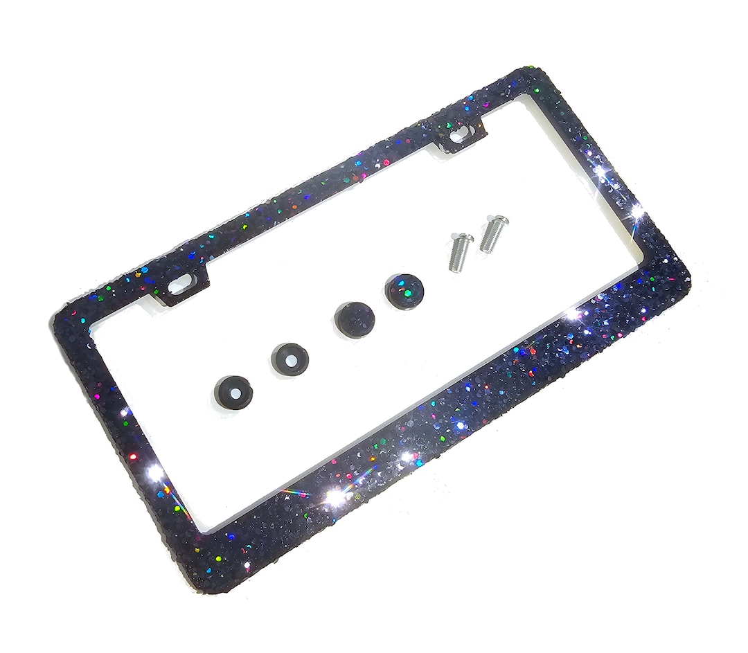 Dazzling Bling License Plate Frame Chunky Big Black Glitter Hand Made in USA Diamond Holder ...