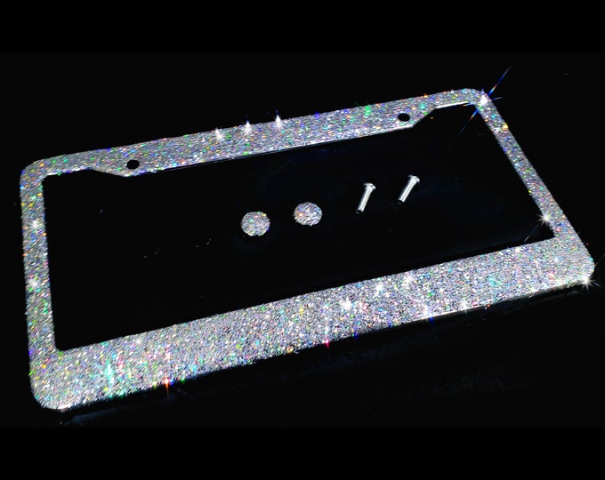 Dazzling Bling License Plate Frame Silver Big Glitter Clear Made in Usa ...