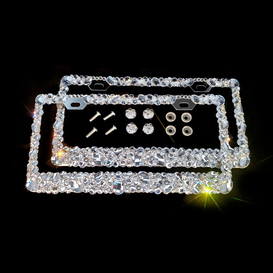 Handmade Crystal Rhinestone License Plate Frames: Bling Car Decor (set ...