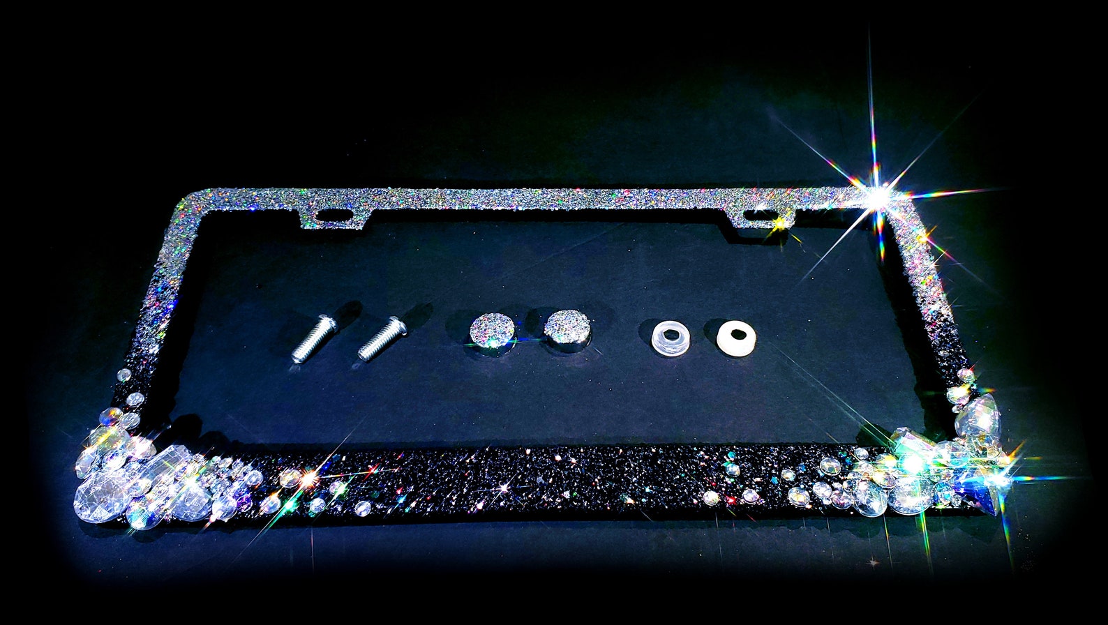 Ombre Bling License Plate Frame Black and Silver Big Crystals - Etsy