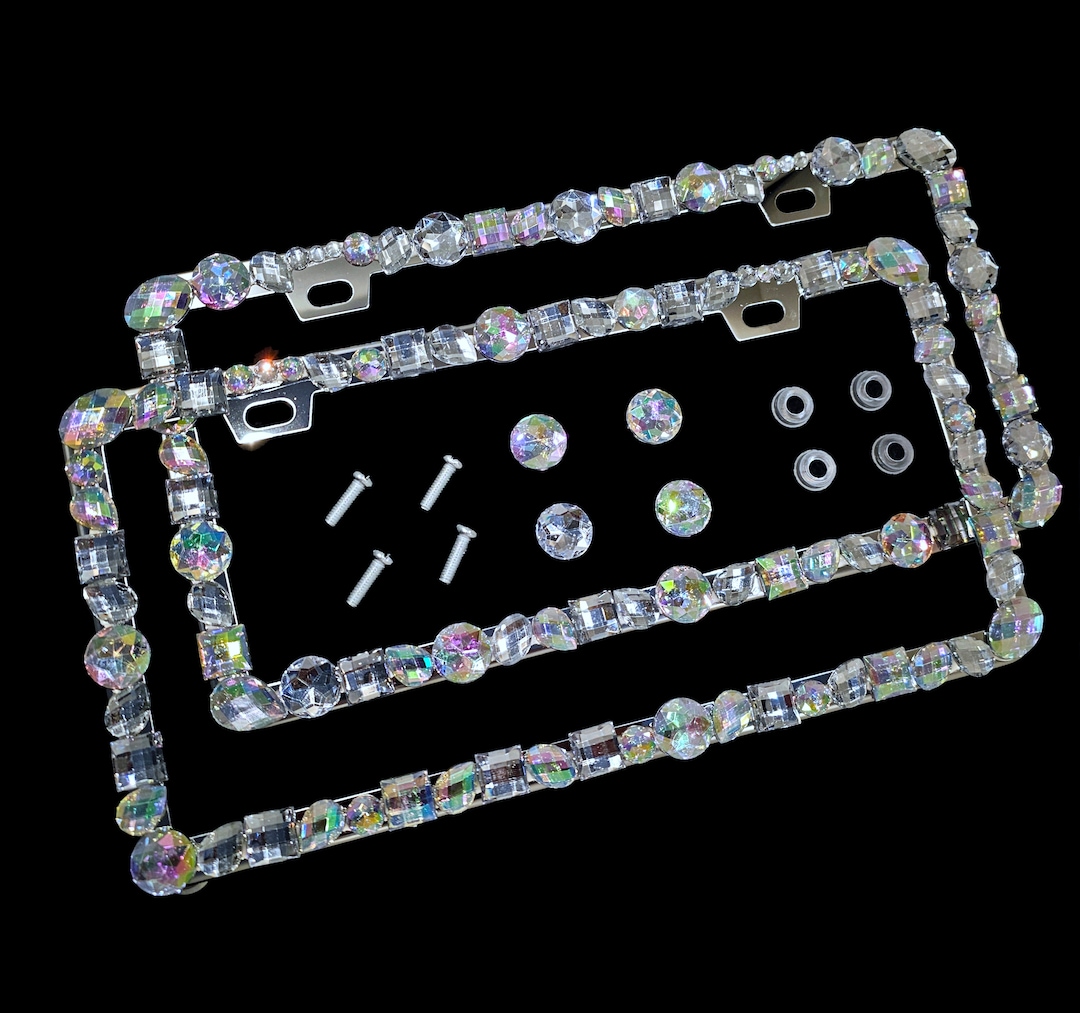 Handmade 3D Bling License Plate Frame: Clear AB Rhinestones (set of 2 ...
