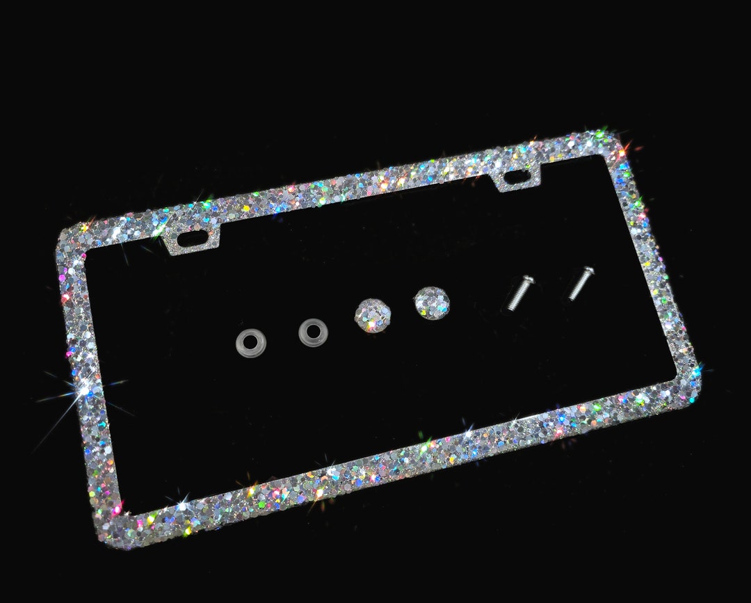 Handmade Silver Glitter Bling License Plate Frame With Screw Caps - Etsy