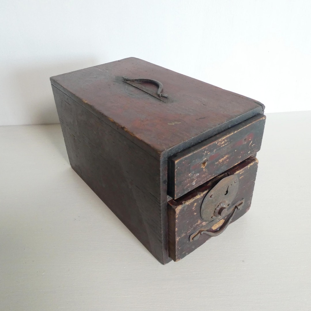 Antique Wooden Cash Box With 2 Drawers - Japanese Antique - Hand Forged ...