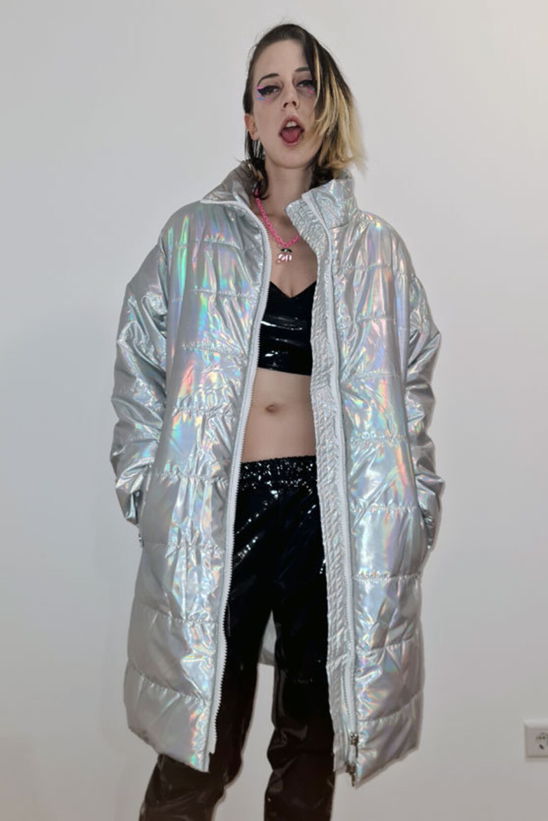 Silver Shiny Iridescent Rainbow Rave Punk Kinky Coat - Etsy