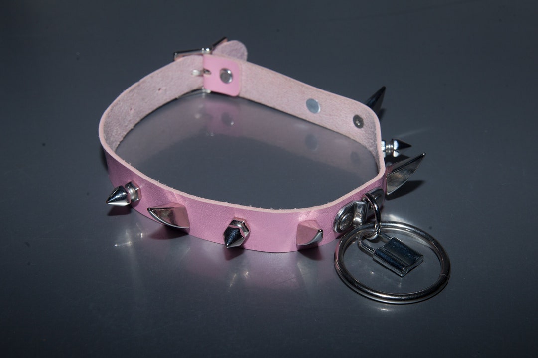 Pink Choker Spikes Lock Kinky Rave BDSM Kawaii - Etsy