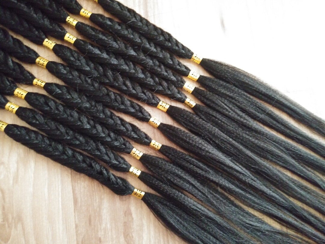 Synthetic Braids - Black With Gold Beads Loop Ended - Boho Fancy ...