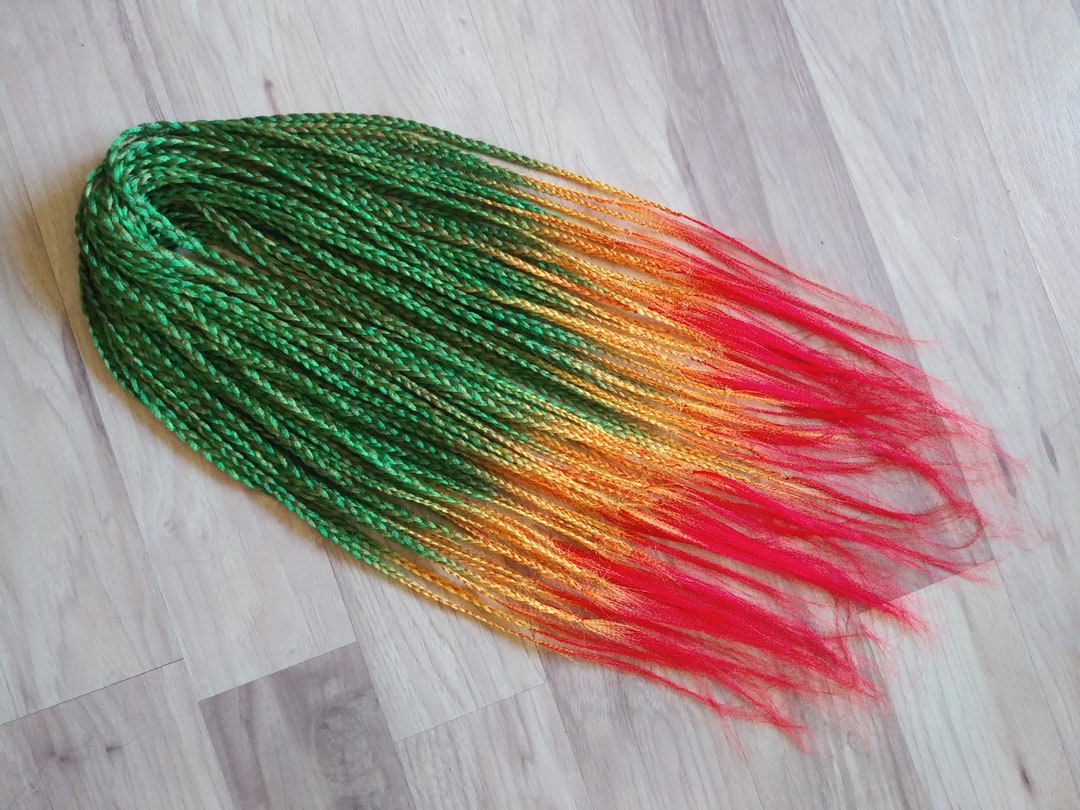 Synthetic Braids - Fiesta - Emerald Amber Red Rasta Double Ended Ombre ...