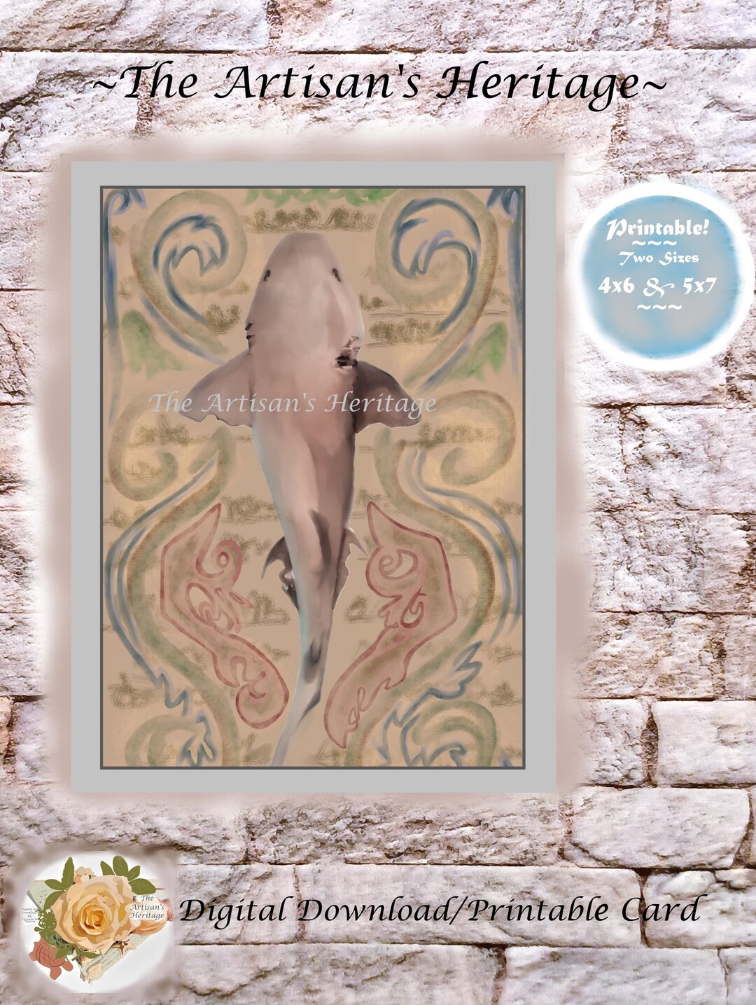 Medieval Nurse Shark Card instant Digital Download shark Greeting Cards ...