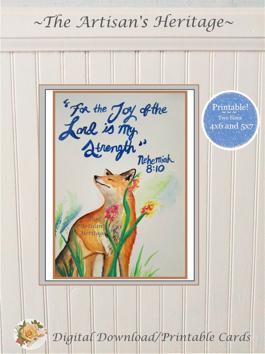 Custom Bible Verse Fox Art Printable Card instant Digital Download fox ...