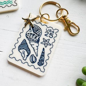 Acrylic Stamp Keychains, Seashell Stamp, Flamingo Stamp, Beach Keychain ...