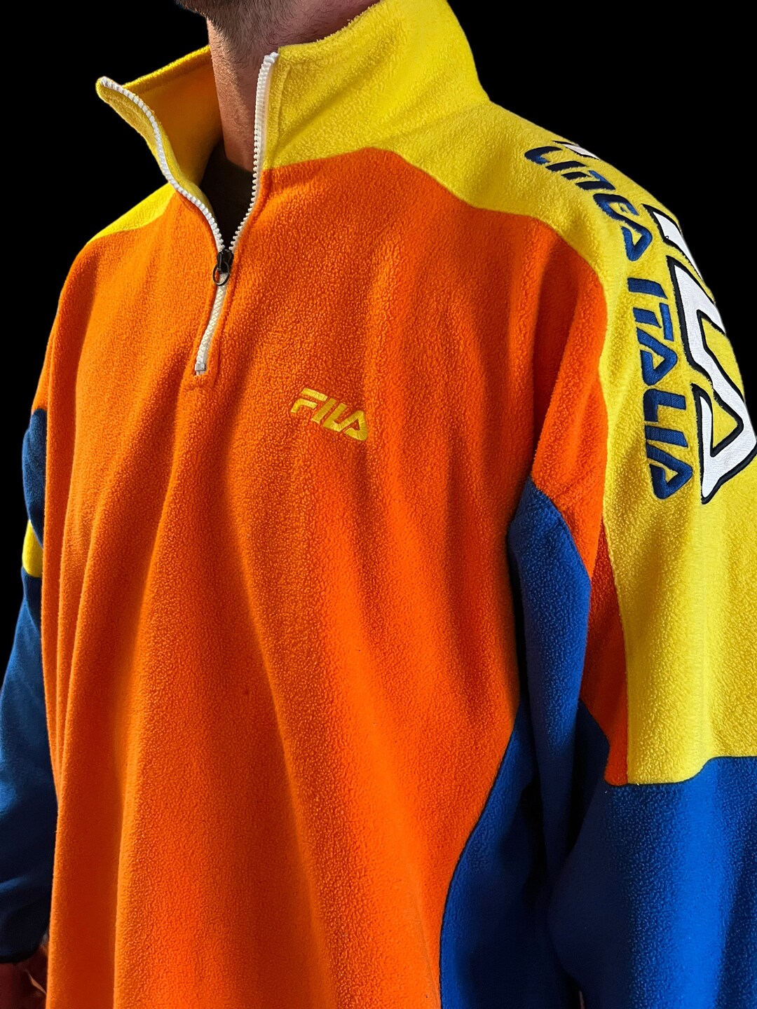 Super Sick 1990’s Fluorescent Color Block Fila Flannel Zip up Fleece ...