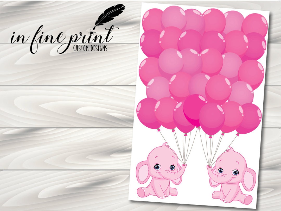 Pink Elephant Balloons Guest Book, Girl Baby Shower, Signature ...