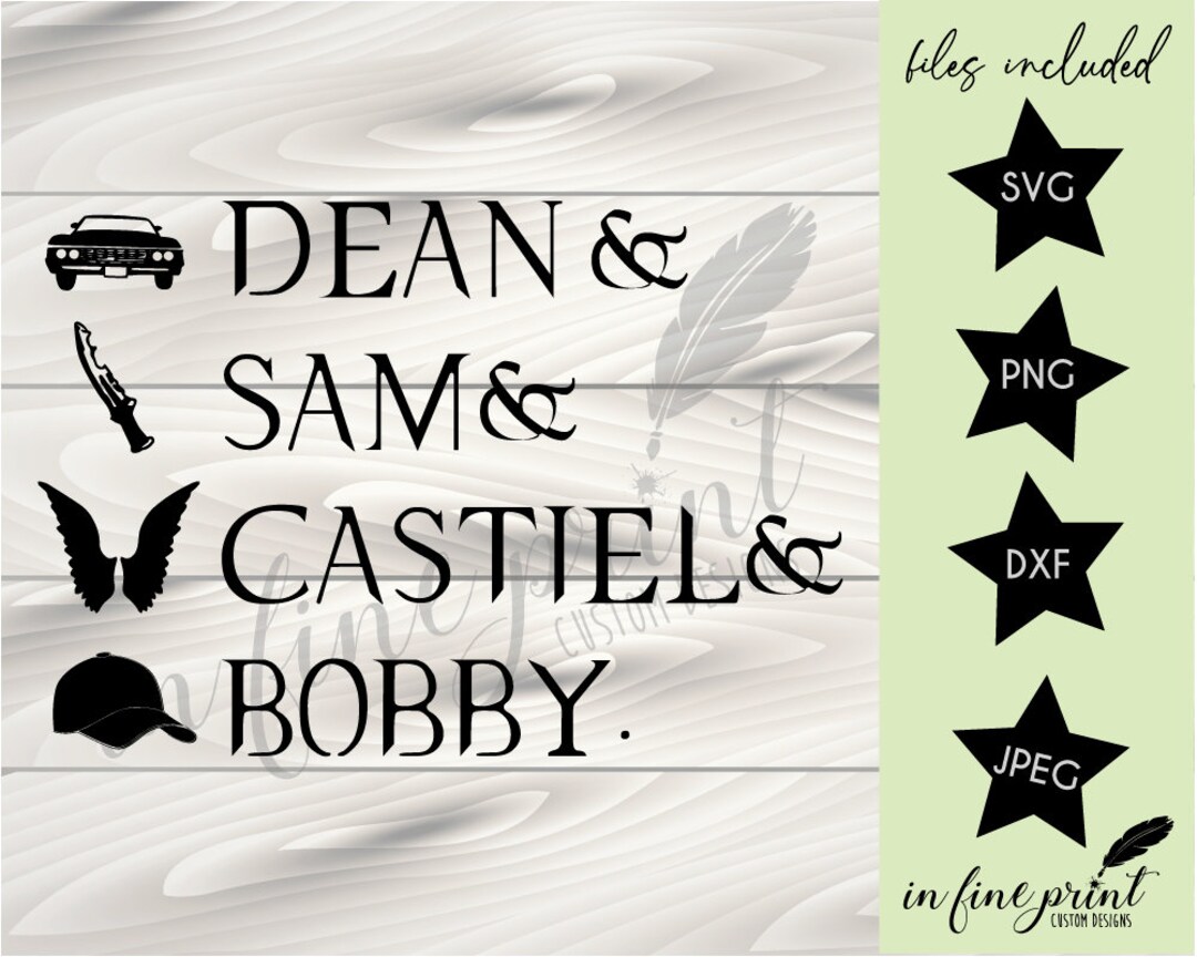 Supernatural Names // Dean Sam Castiel Bobby // Supernatural SVG PNG ...