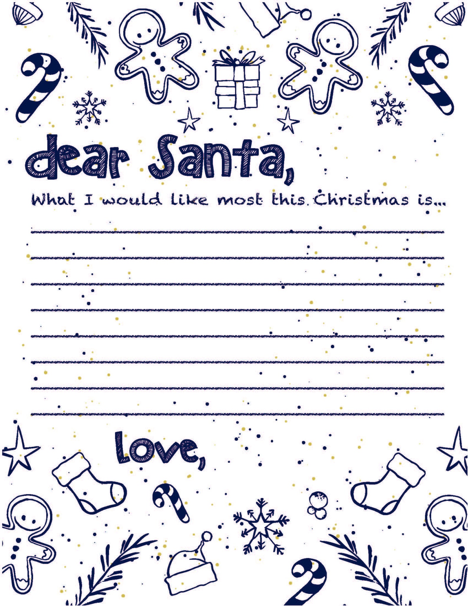 Coloring Page // Dear Santa Letter // Santa Wish List // - Etsy