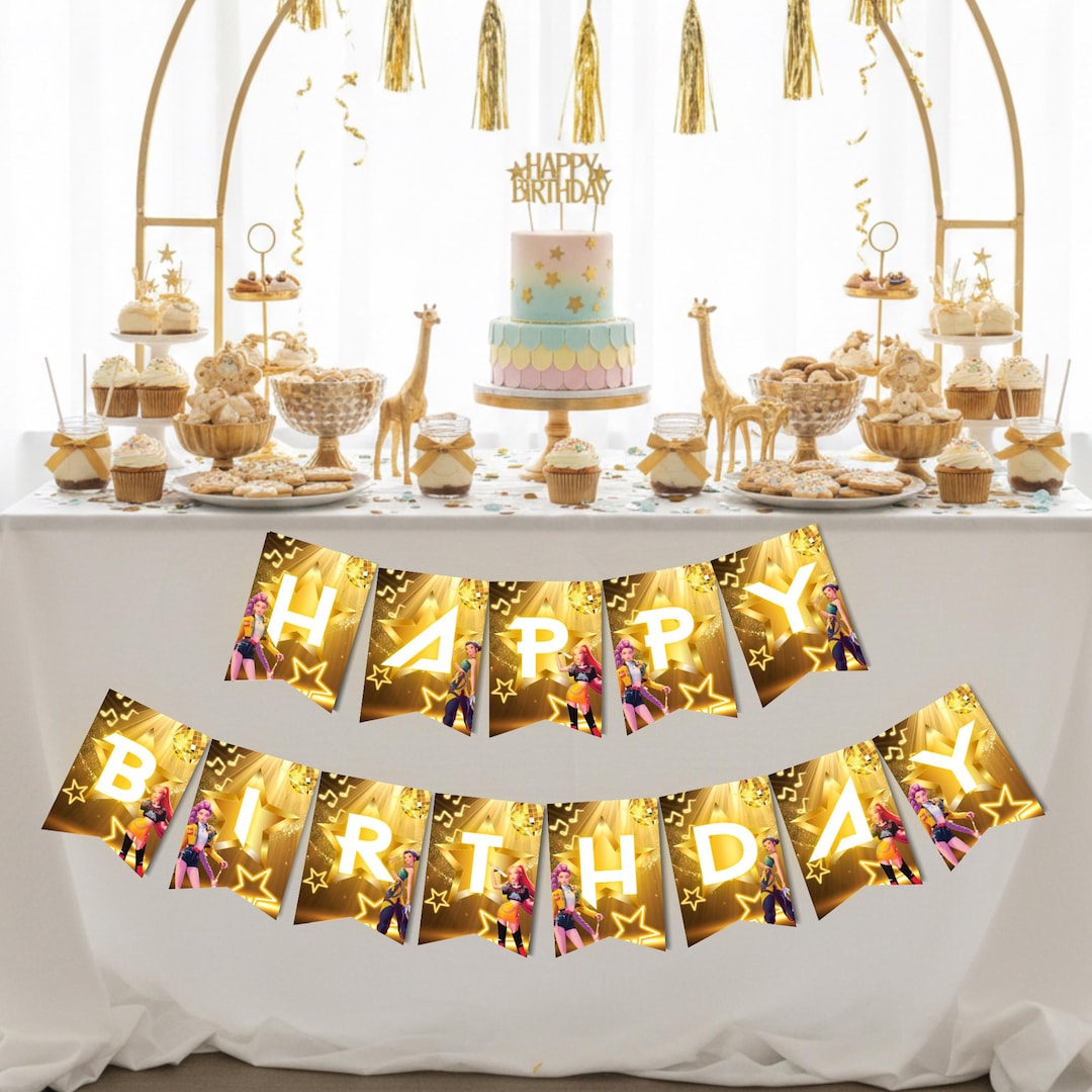 Kpop Demon Hunter Golden Bunting | Huntrix Happy Birthday Banner ...