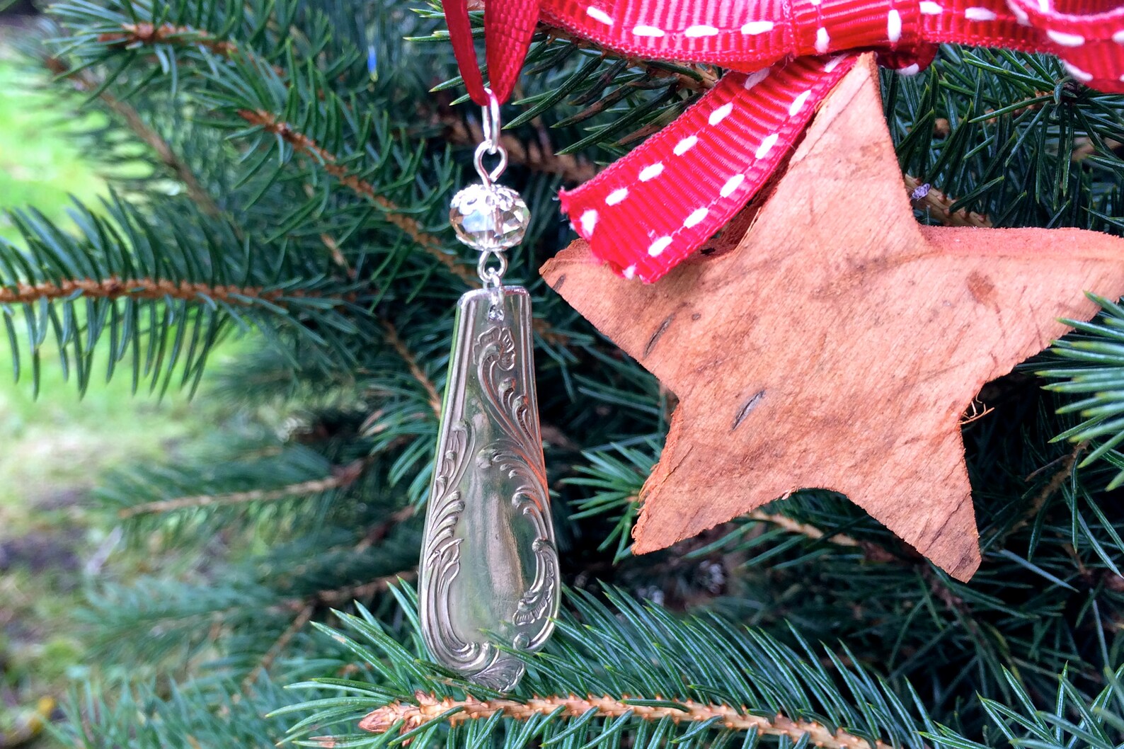 Vintage Christmas Tree Ornament Out of Silverware and Crystal Pearl - Etsy