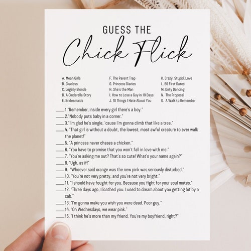 Modern Bridal Shower Game Chick Flick Game Rom Com - Etsy