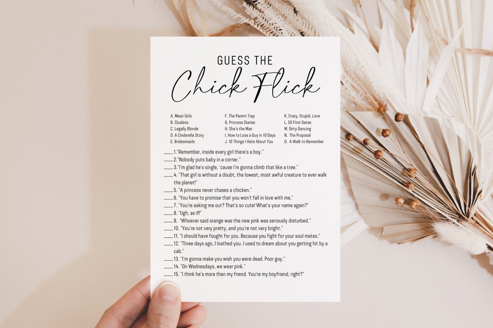 Modern Bridal Shower Game | Chick Flick Game | Rom Com Guessing Game ...