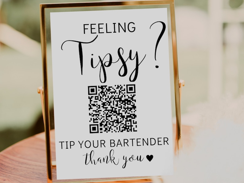 QR Code Sign Template | Tip Your Bartender Sign | Scan to Pay Sign ...