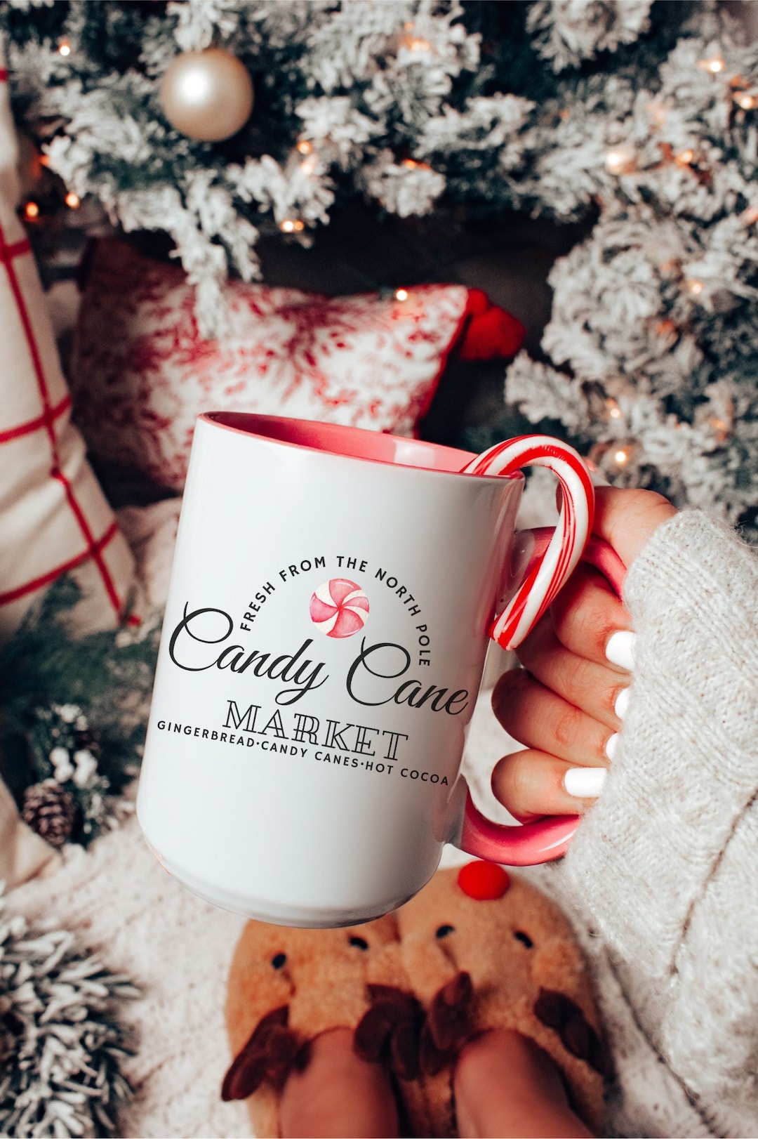 Christmas Mug, Candy Cane Market Mug, Cute Candy Cane Mug, Holiday Mug ...