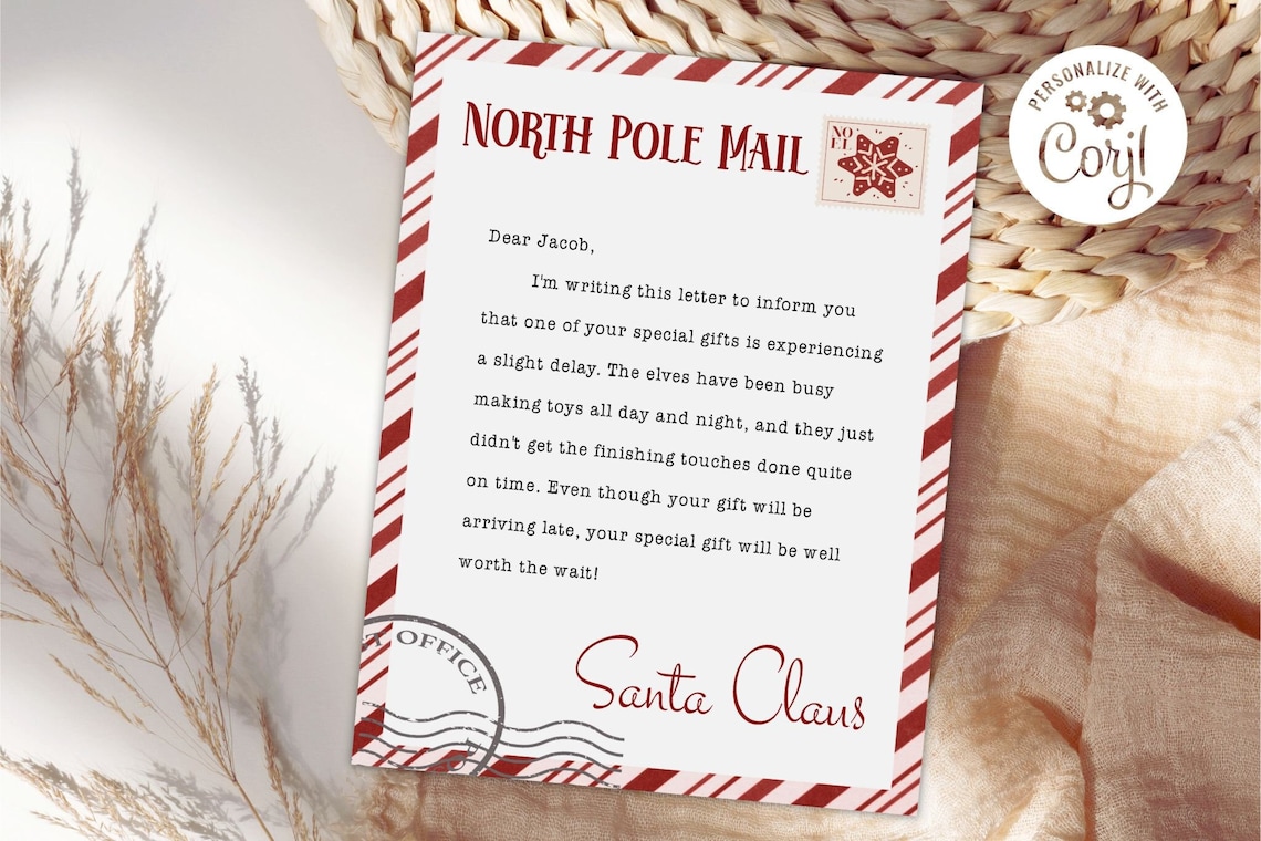 Delayed Christmas Gift Printable Kids Delayed Gift Note From - Etsy