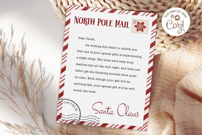 Delayed Christmas Gift Printable Kids Delayed Gift Note From - Etsy