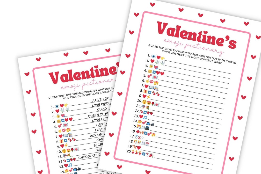 Valentines Emoji Game, Emoji Pictionary, Valentines Day Game, Printable ...