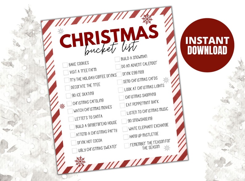 Christmas Bucket List Printable Winter Bucket List Template - Etsy
