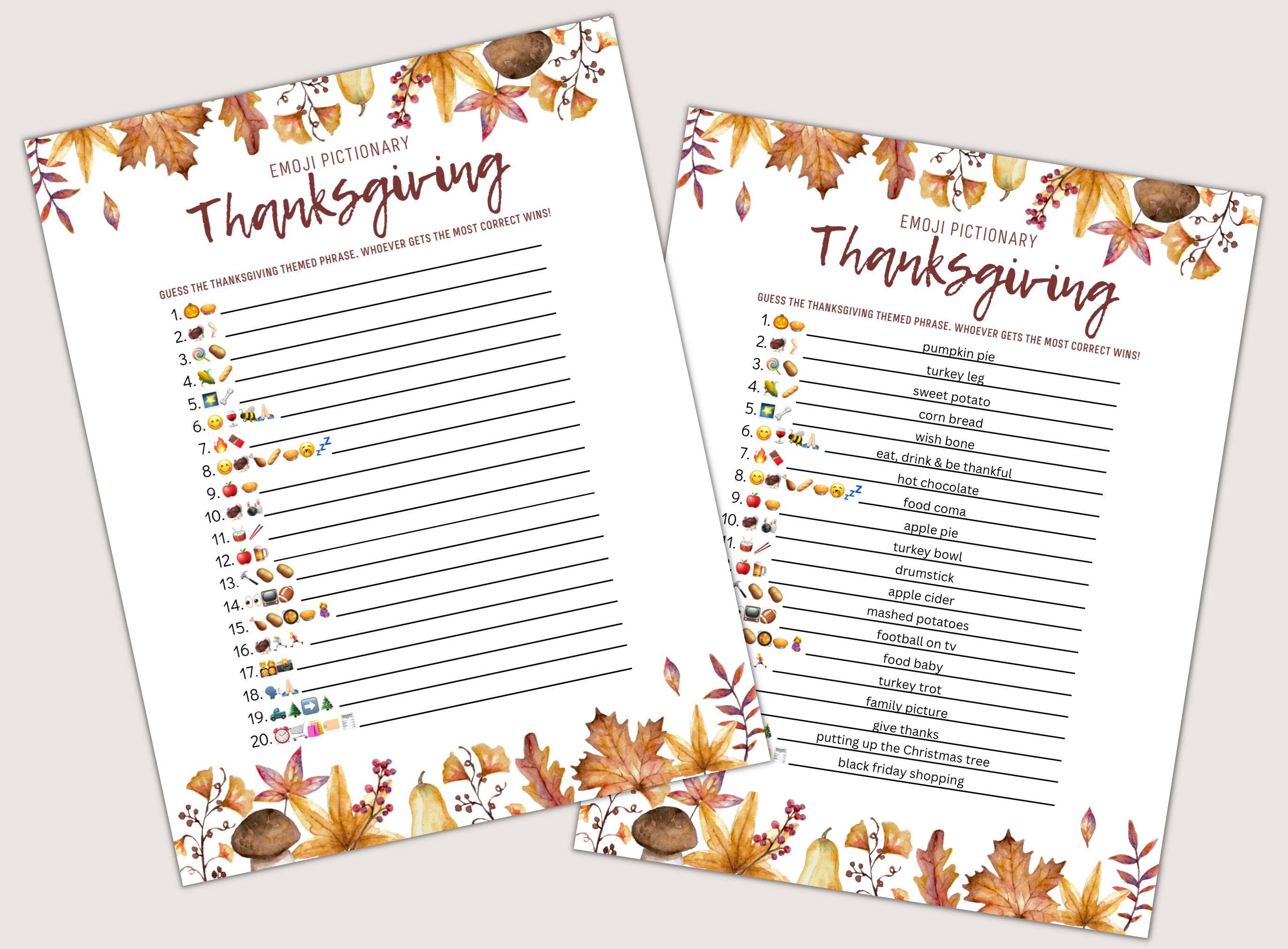 Thanksgiving Emoji Game, Family Thanksgiving Game, Friendsgiving Games ...