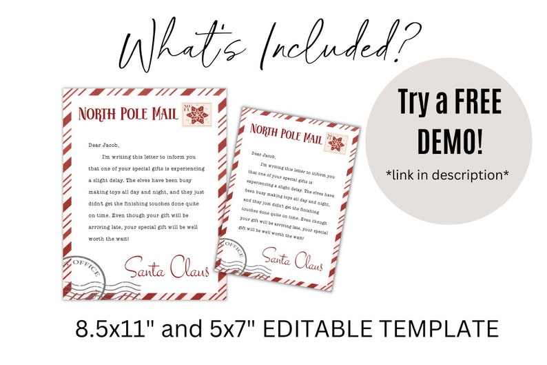 Delayed Christmas Gift Printable, Kids Delayed Gift Note From Santa ...