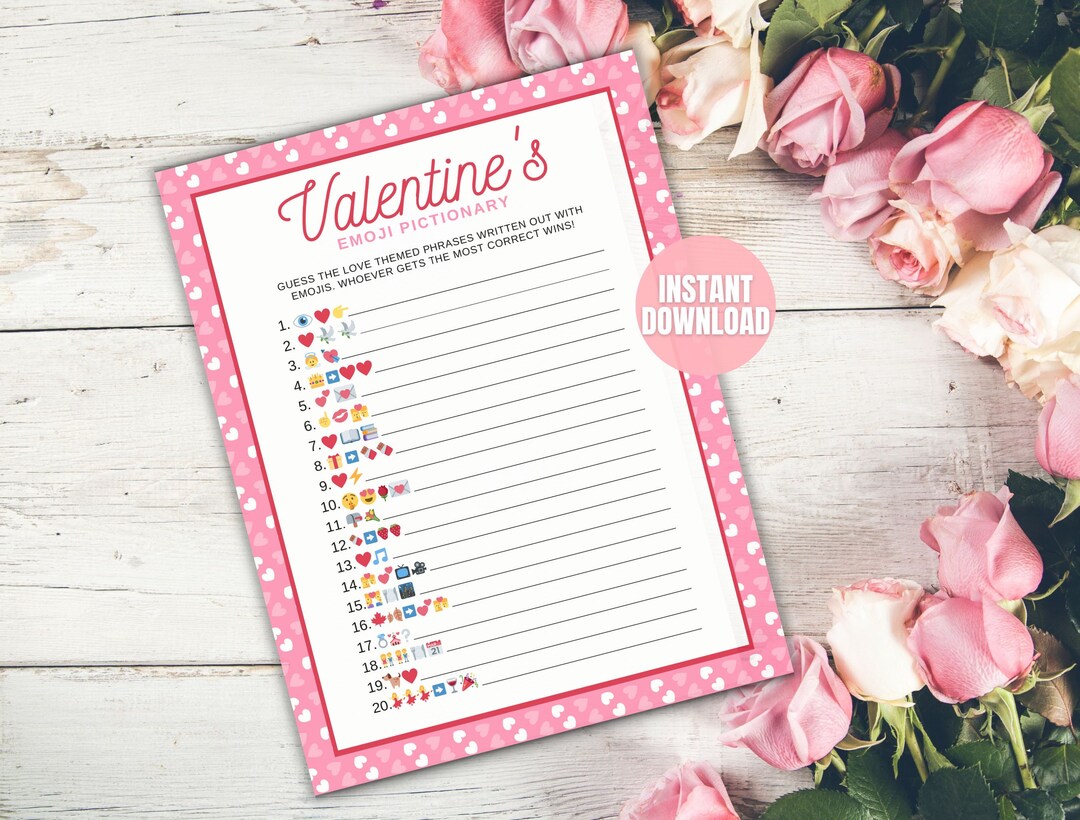 Valentines Emoji Game, Emoji Pictionary, Valentines Day Game, Printable ...