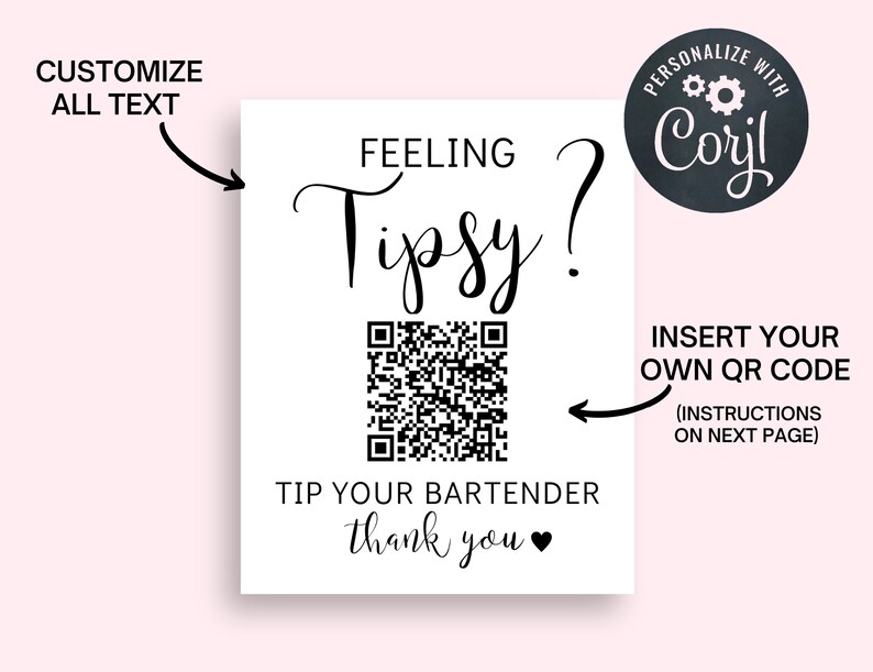 QR Code Sign Template Tip Your Bartender Sign Scan to Pay - Etsy