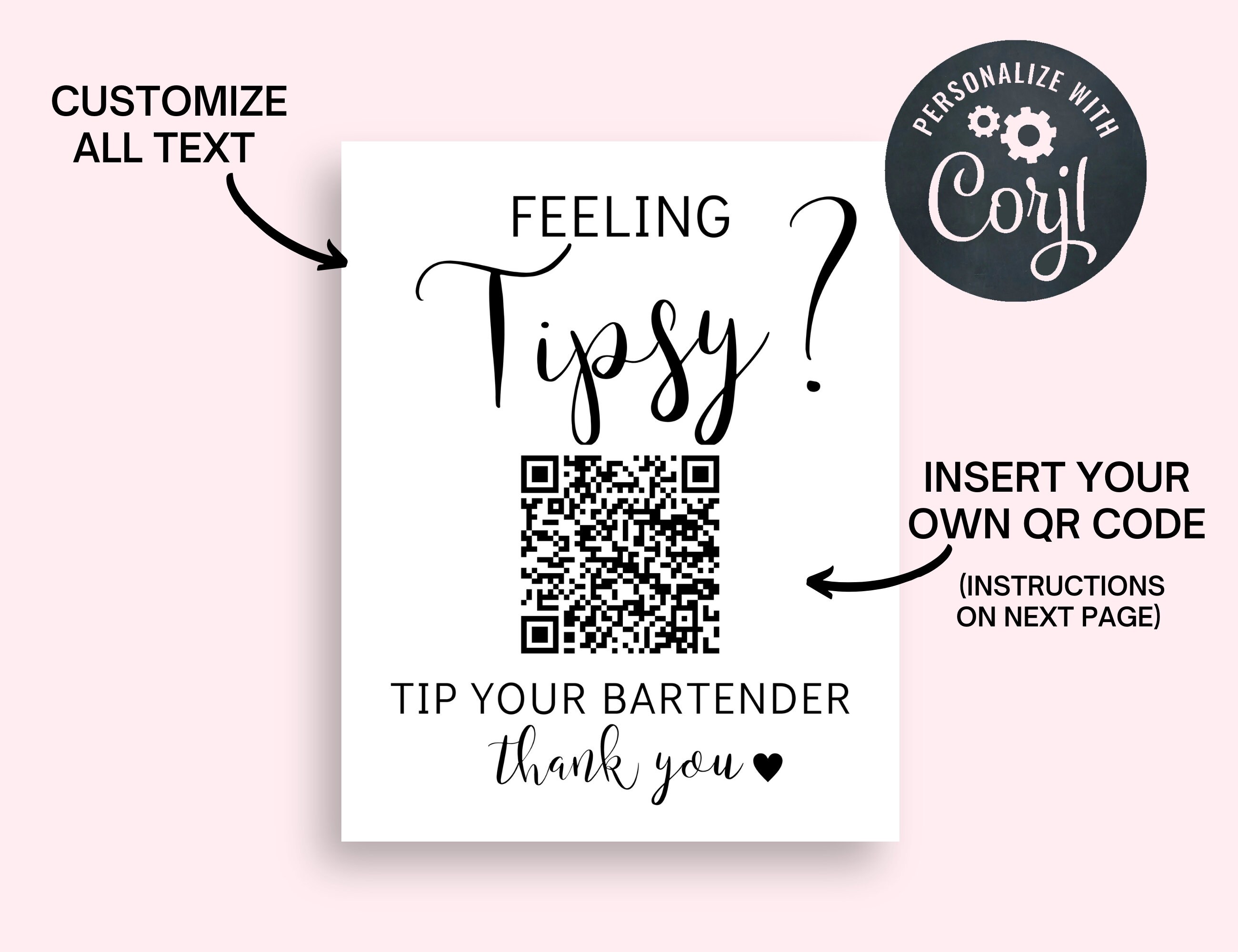 QR Code Sign Template Tip Your Bartender Sign Scan to Pay - Etsy Ireland
