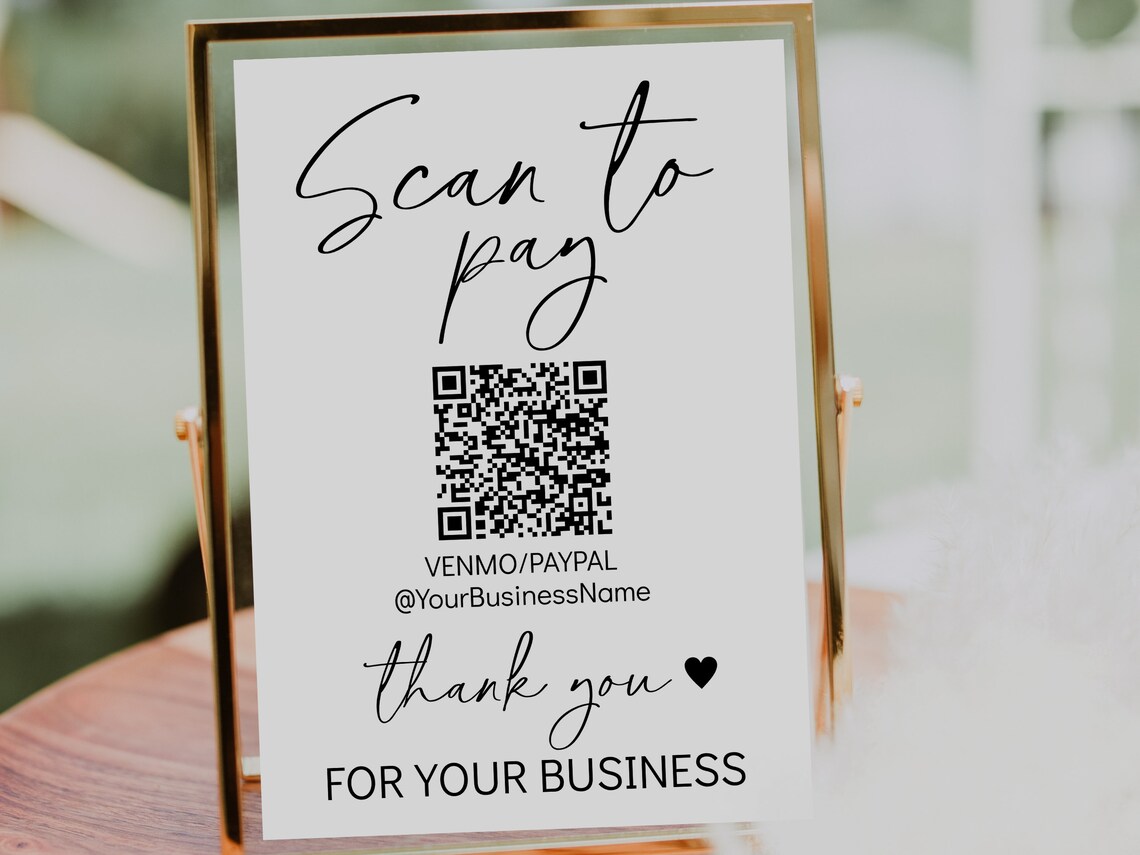 QR Code Sign Template Editable Scan to Pay Sign Virtual | Etsy