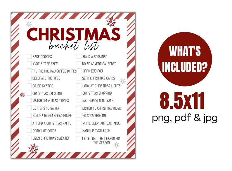 Christmas Bucket List Printable Winter Bucket List Template - Etsy