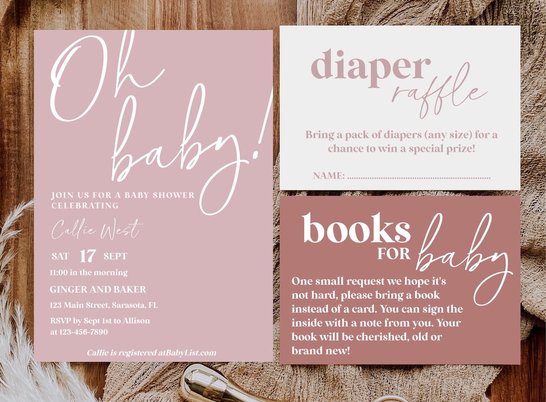 Dusty Rose Baby Shower Invitation Suite | Minimalist Baby Shower ...