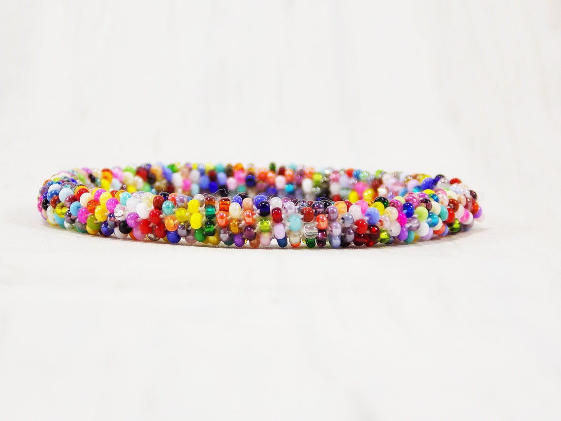 Rainbow Beaded Bracelet Personalized Multicolor Bracelet Mixed Stretch ...