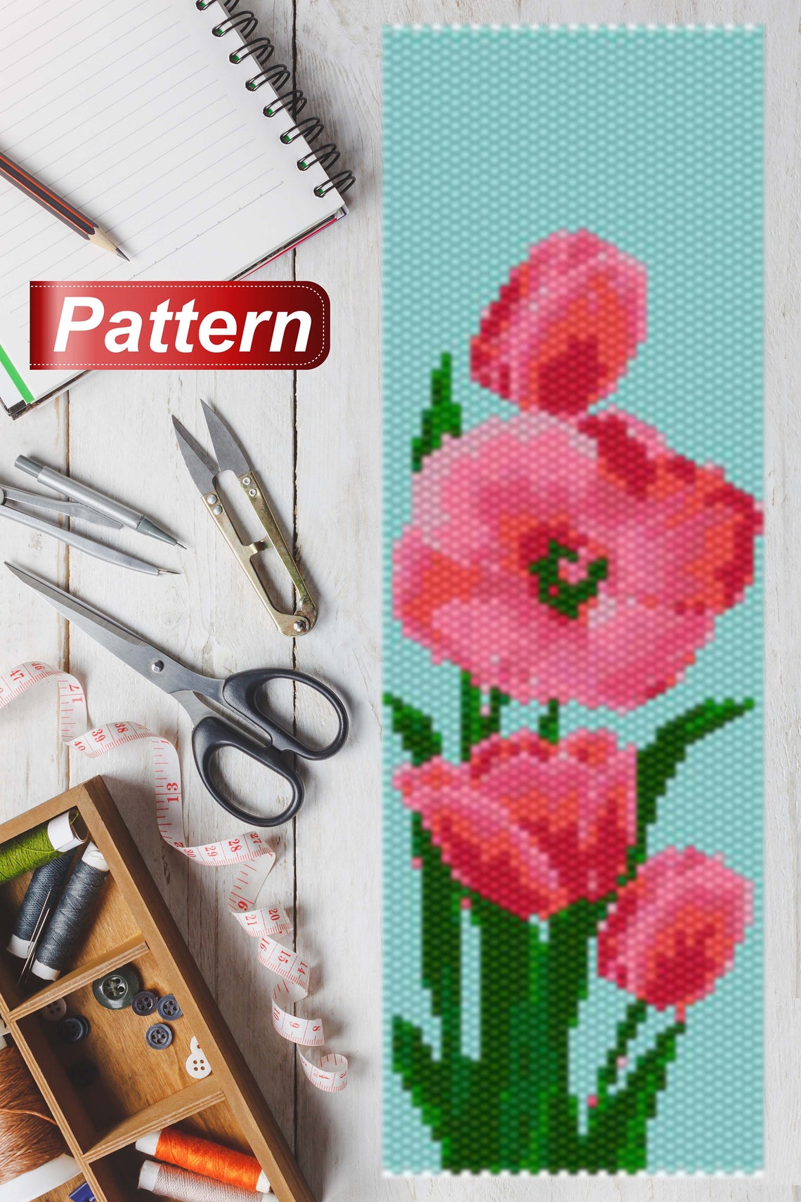 Flowers Bead pattern tulips set sping leaf Floral Nature | Etsy