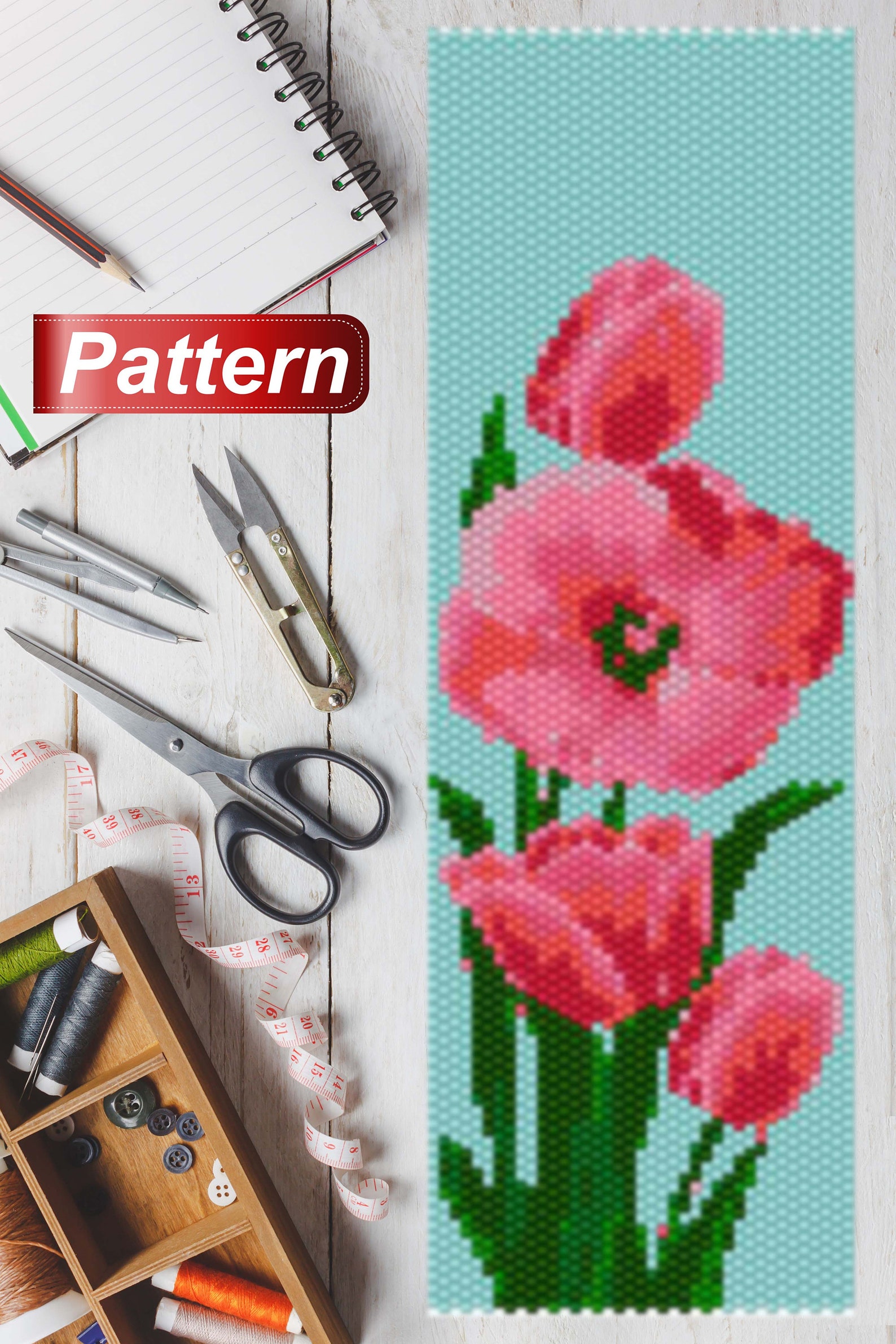 Flowers Bead Pattern Tulips Set Sping Leaf Floral Nature Beaded Cuff ...