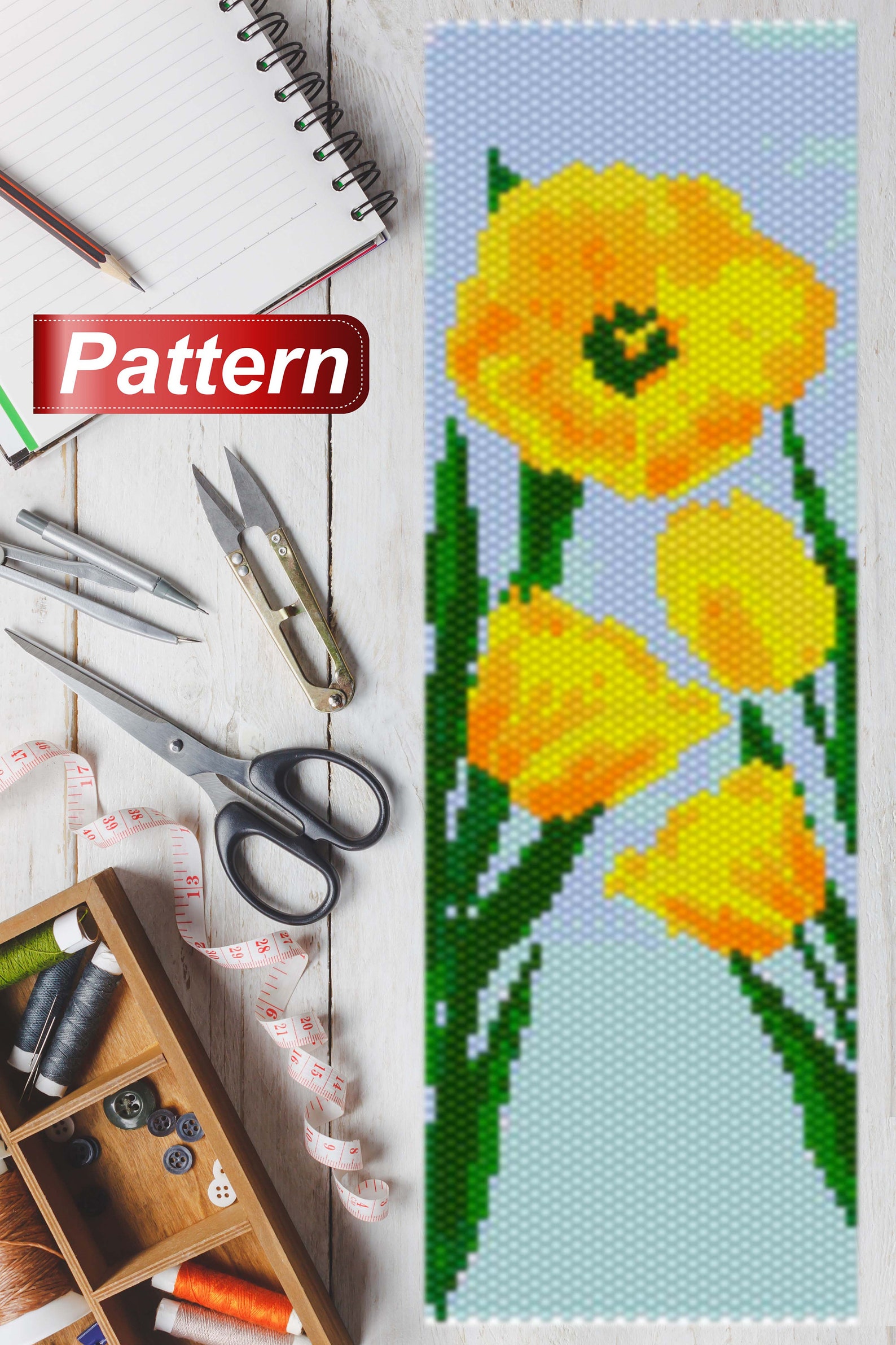 Flowers Bead Pattern Tulips Set Sping Leaf Floral Nature Beaded Cuff ...