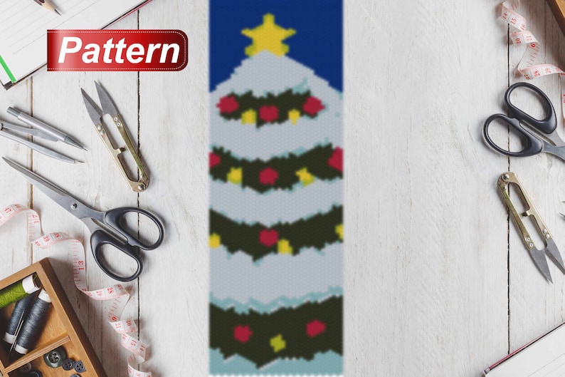 Seed Beading Pattern Christmas tree cuff WINTER pattern forest | Etsy