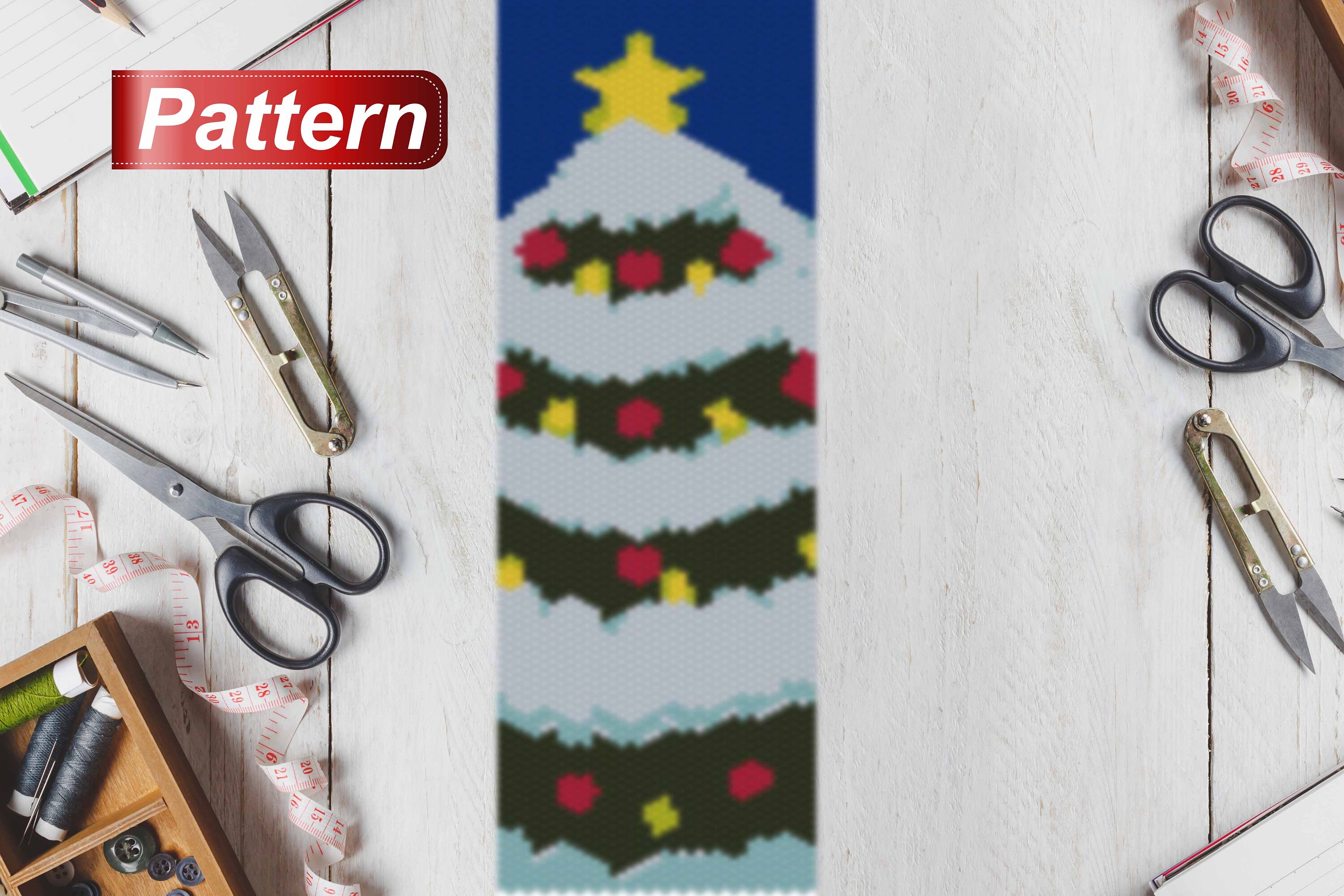 Seed Beading Pattern Christmas tree cuff WINTER pattern forest | Etsy