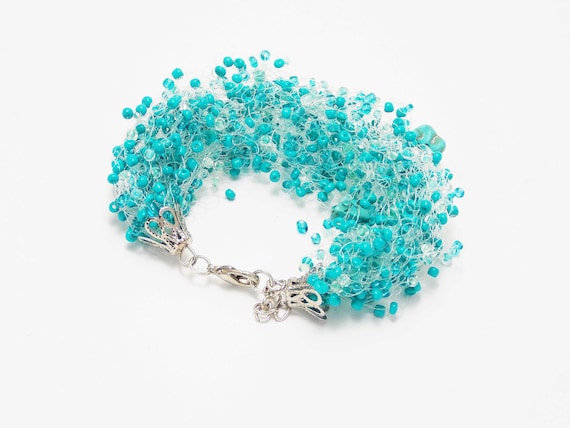 Genuine turquoise beaded bracelet Women fashion Teal cuff | Etsy