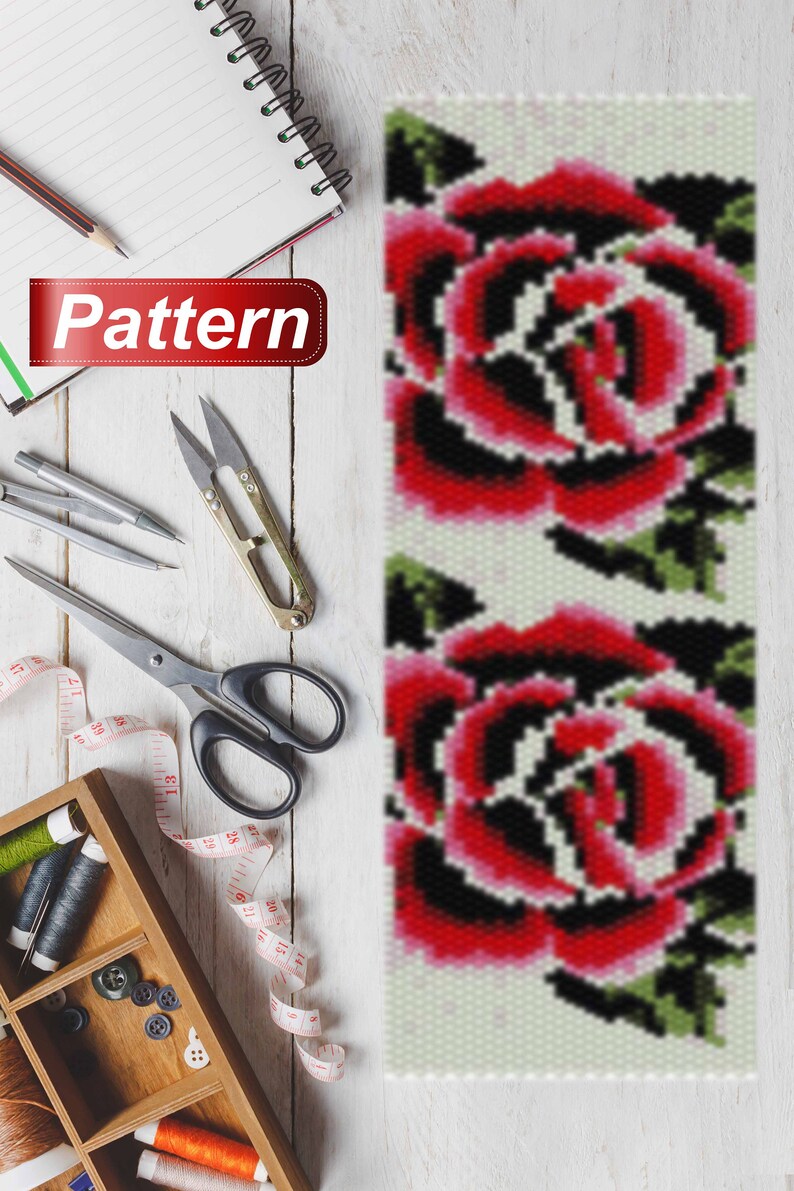 Red Roses Pattern Blooming Bud Red Flower Patterns Beginner Easy Bead ...