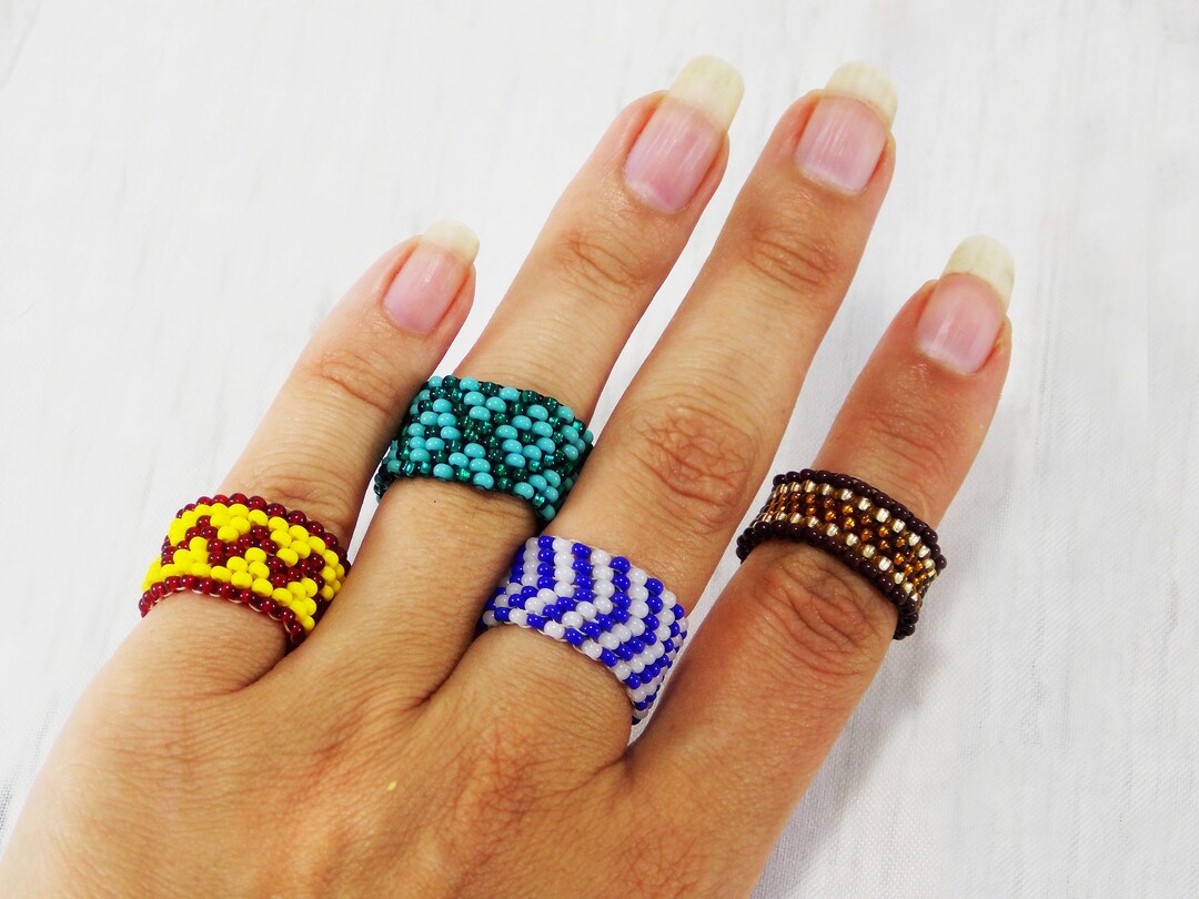Band Rings for Women Colour Boho Ring Set Beaded Finger Rings Boho ...