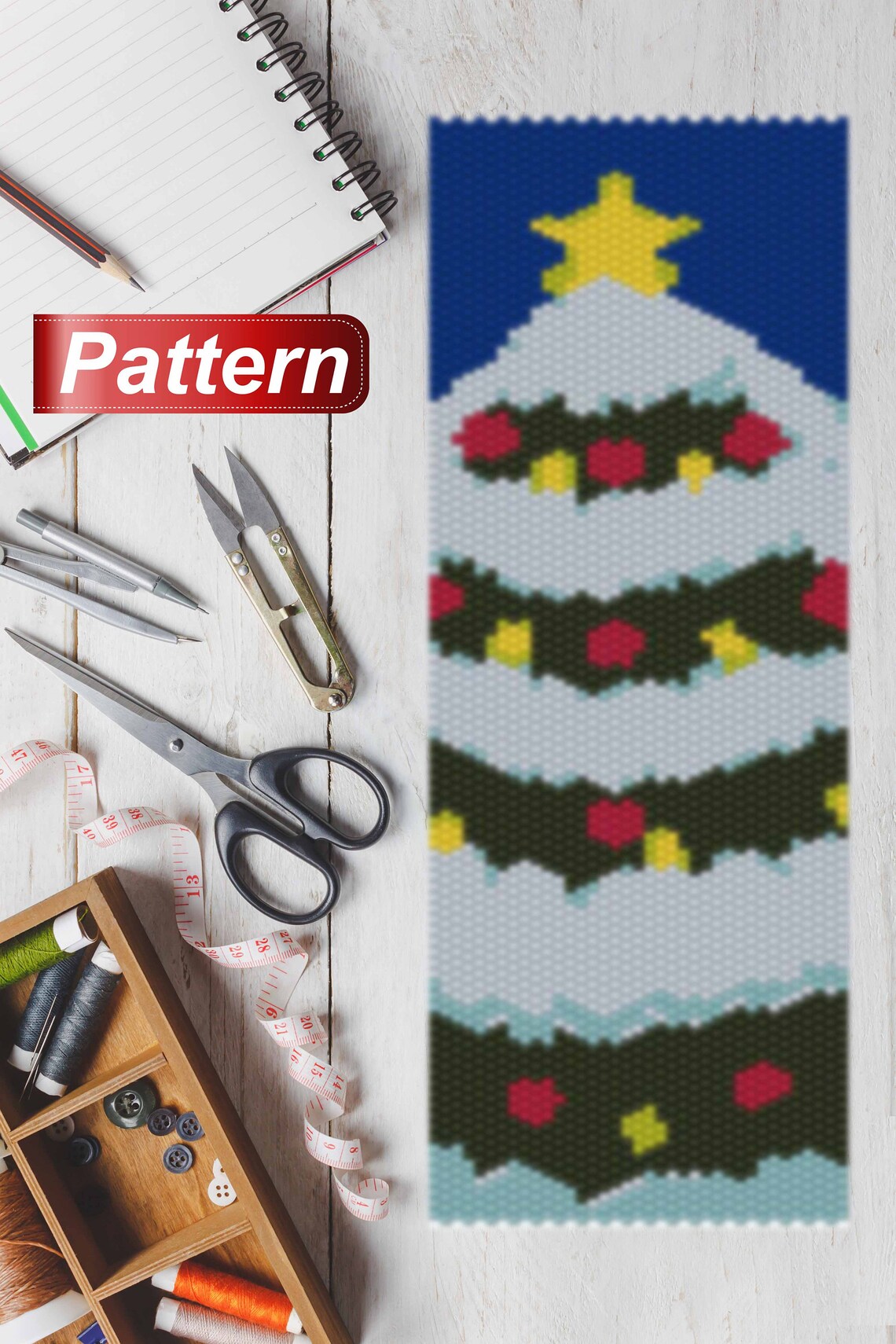 Seed Beading Pattern Christmas tree cuff WINTER pattern forest | Etsy